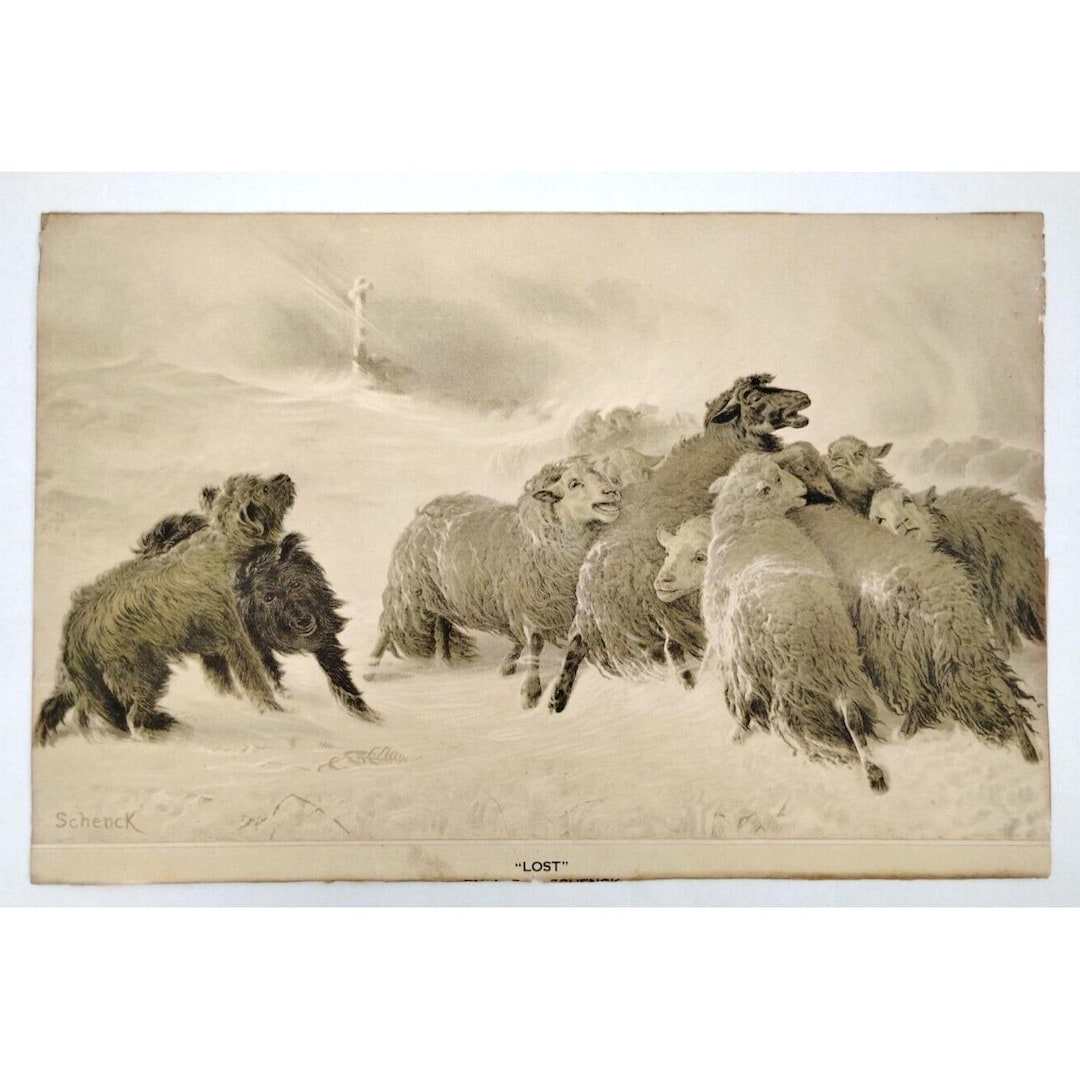 Antique Lost Wolves With Sheep by Schenck 13x8.5" Art Deco 1924 ...