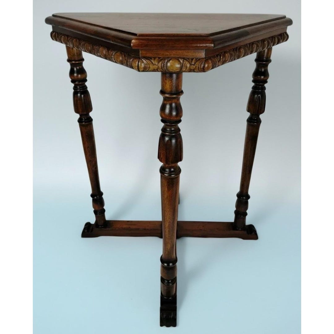 Carved Mahogany Entry Table Side Console Tri Leg 26" T Triangle ...