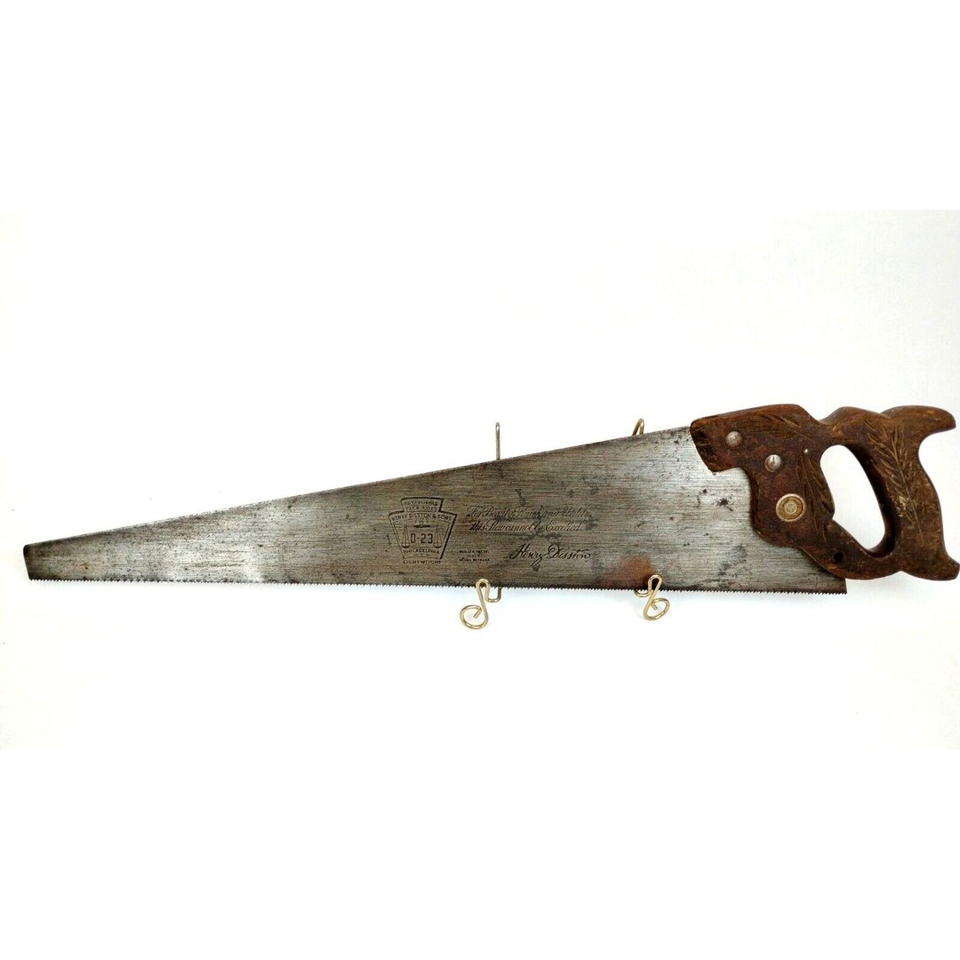 Disston D-23 Lightweight Carpenter Hand Saw Carved Wood Handle 10pt 26 ...