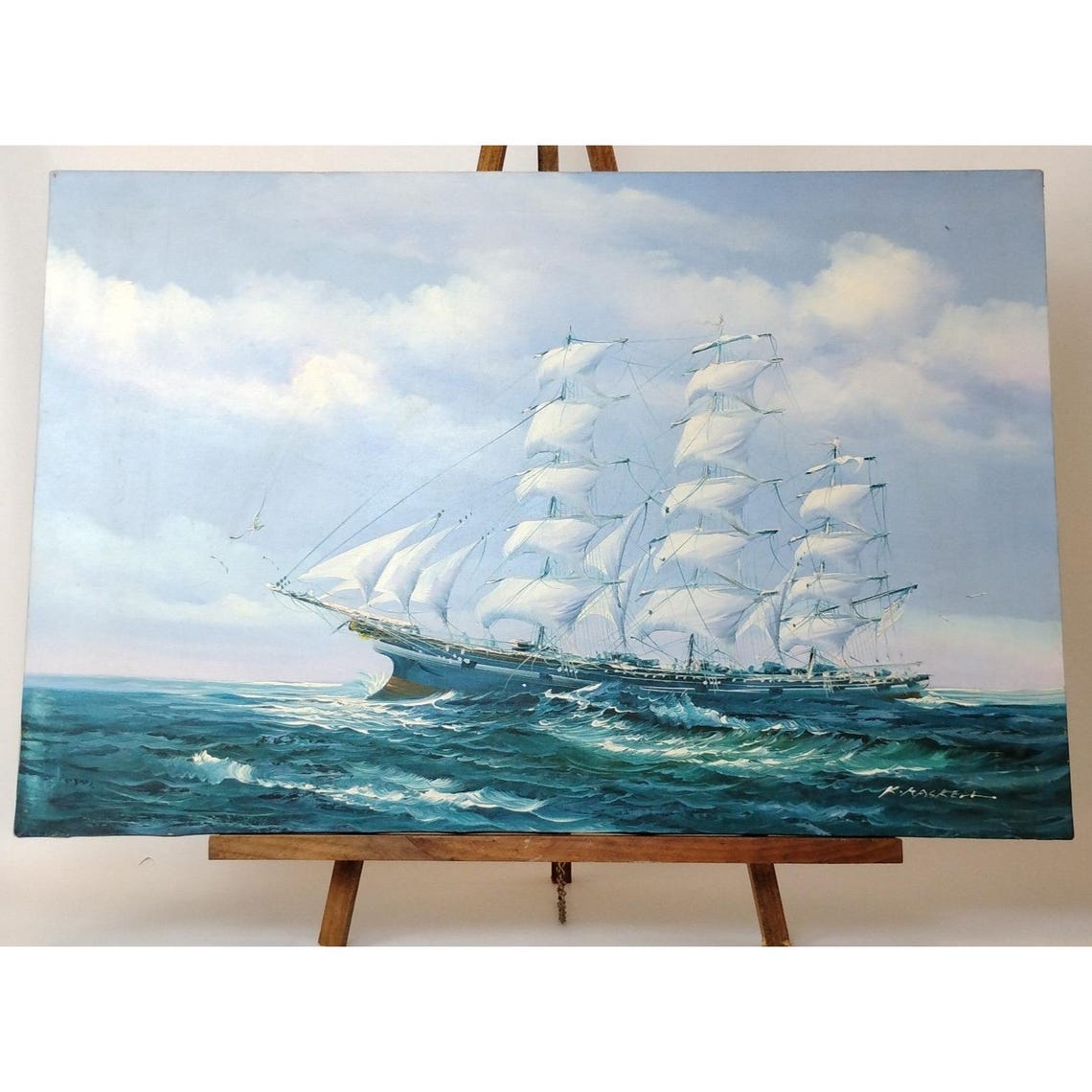 Clipper Ship Painting Oil on Canvas Signed Maskell 36x24 Sailing/sea ...