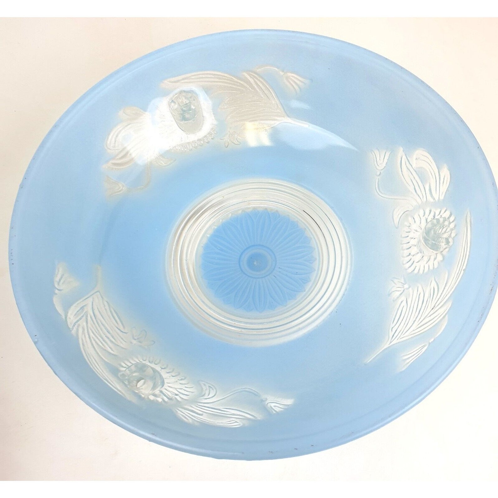 10" Glass Ceiling Light Shade Blue/clear Flower Accents Art Deco ...