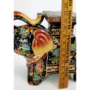 Ceramic Satsuma Moriage Elephant Stand Statue 13" Trunk up Chinoiserie ...