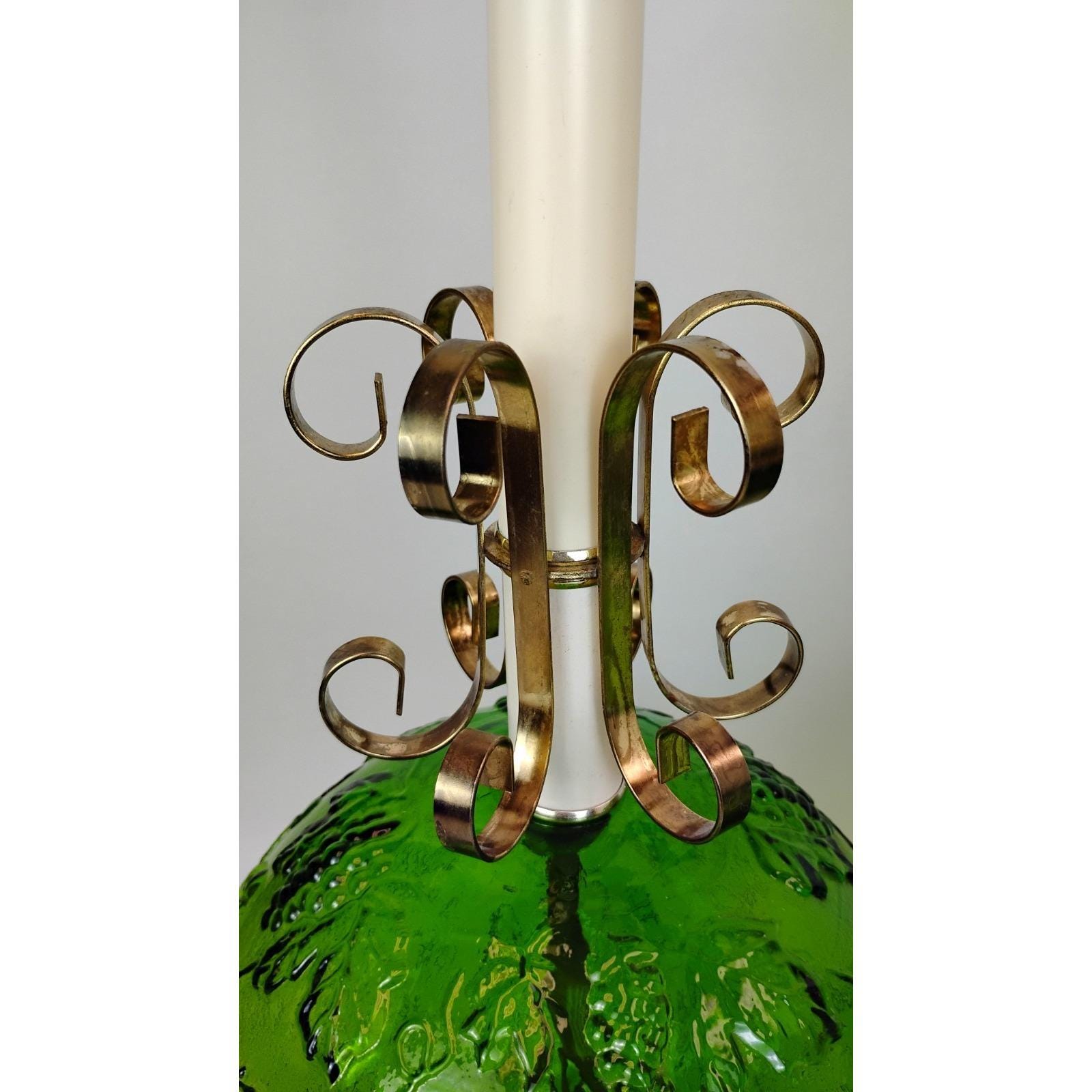 1972 EF&EF Green Grapes Glass Globe 3-way Table Lamps 36" T Pair Shades ...