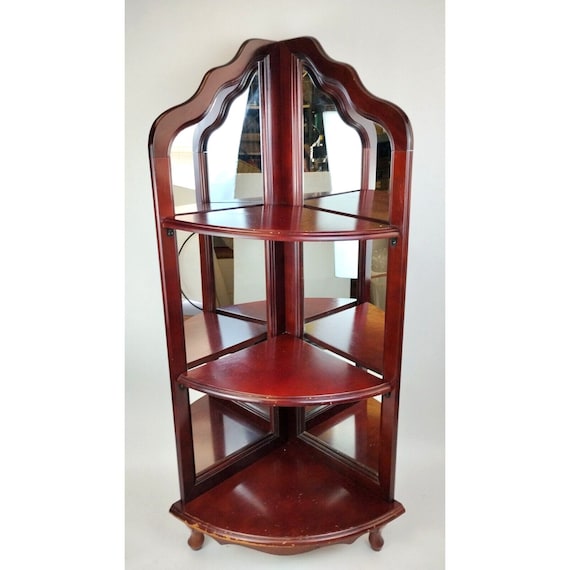 Free Standing Mirrored Corner Shelf 3 Tier 42 Display Curio Etagere Mahogany Etsy