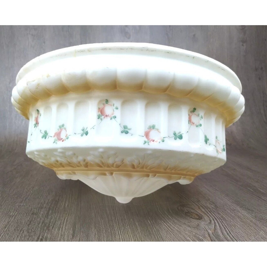 20's Hand Painted Inverted Dome Ceiling Lamp Shade W/gravity Hooks ...