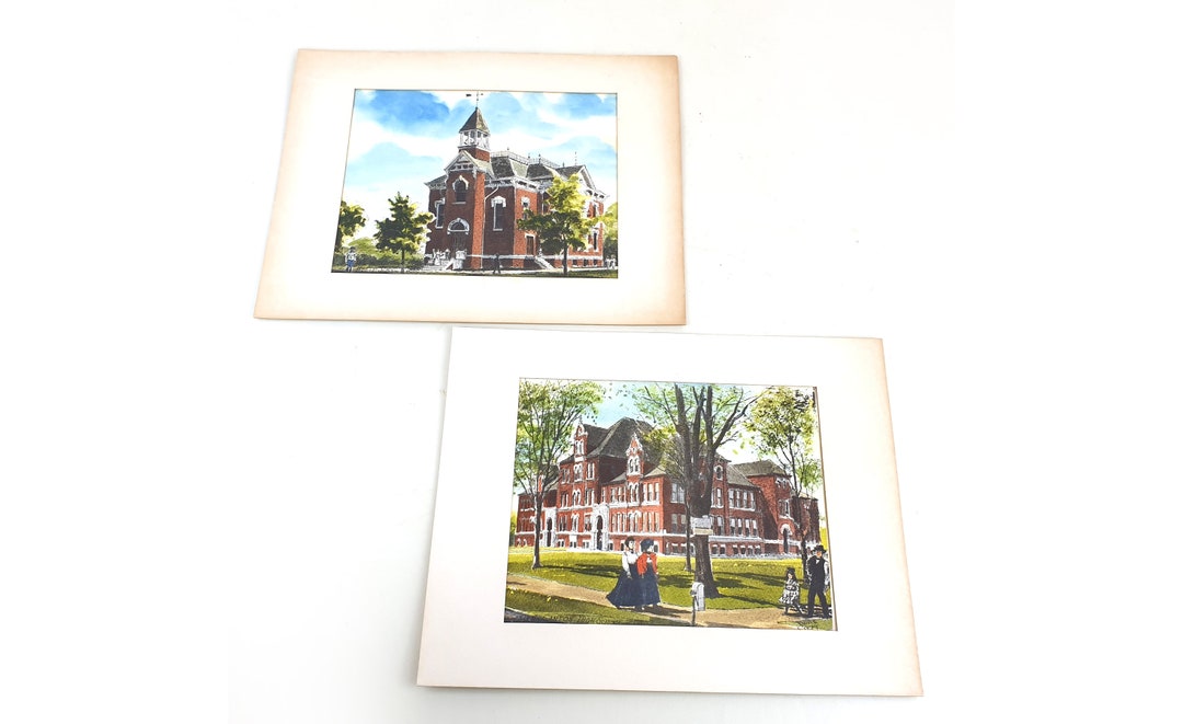 Grays Watercolor Prints Old Canton IL High School & Hulit 14x11" Fulton ...