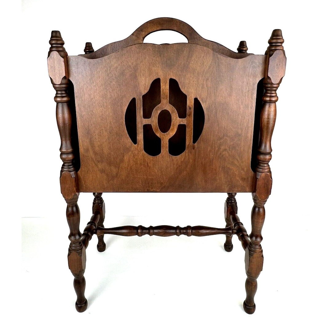 Vintage Canterbury Magazine Rack Dark Wood Turned Spindles 15x9x22 ...