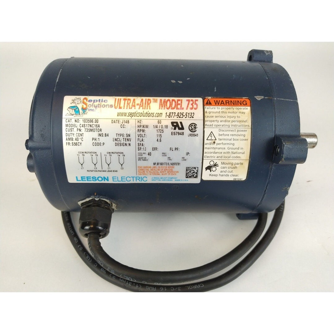LEESON 115V 1725 RPM Pump Motor Ultra Air 735 Septic 1/4 HP Continuous ...
