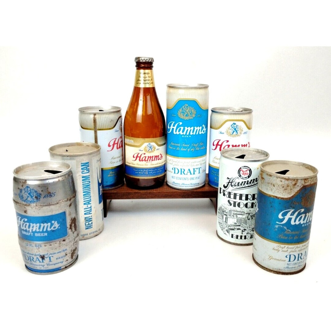 8 Hamm's Flat Top Beer Cans & 1 Amber Glass Bottle Preferred Stock ...