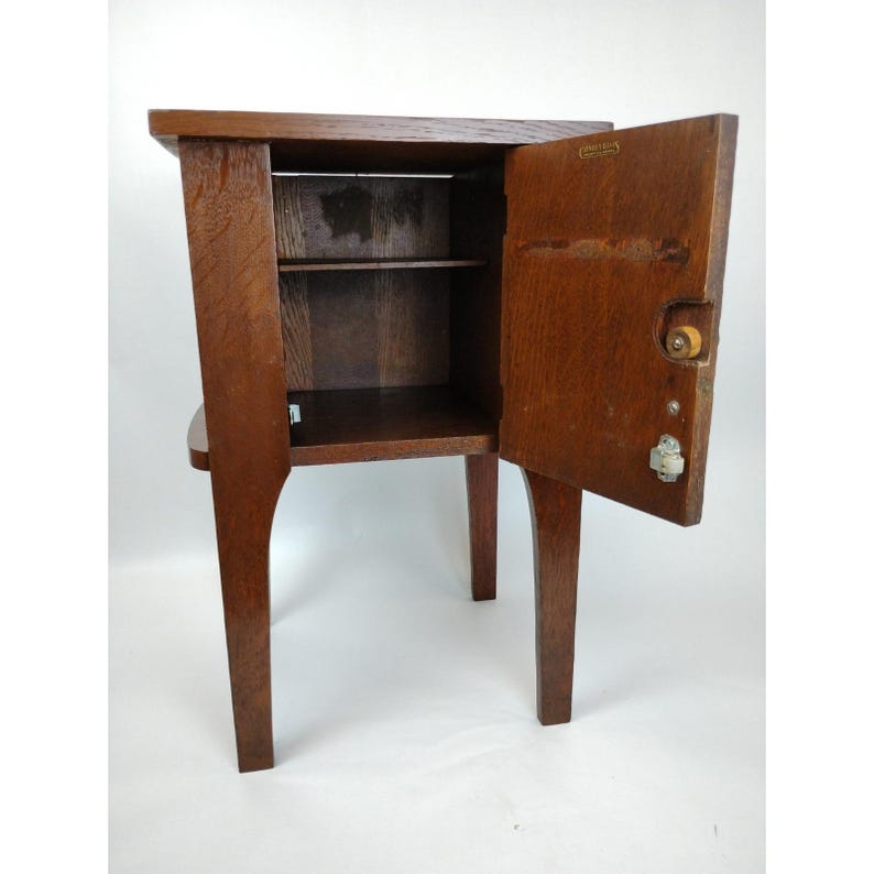 Conrey Davis 1900's Solid Oak Wood Smoking Stand Side Table Cabinet ...