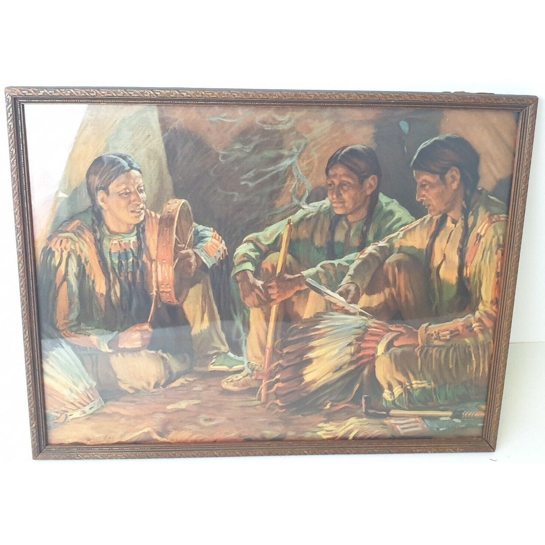 1940s Native American Indian Gathering 16x12 Lithograph Art Print GP ...