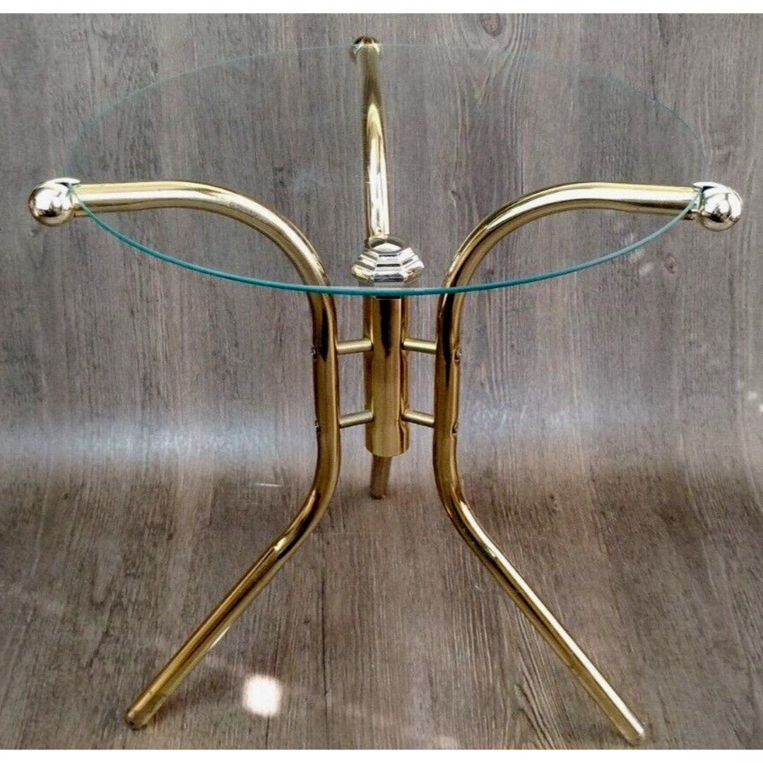 Hollywood Regency Round Glass & Gold Brass 19 Plant Stand Tripod MCM ...