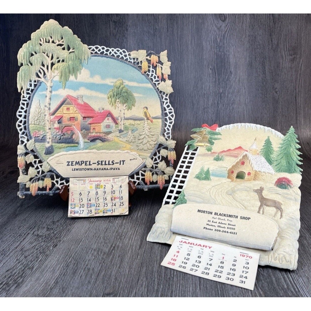 1958/70 German Die Cut Pressed Pulp Embossed Calendars Morton IL ...