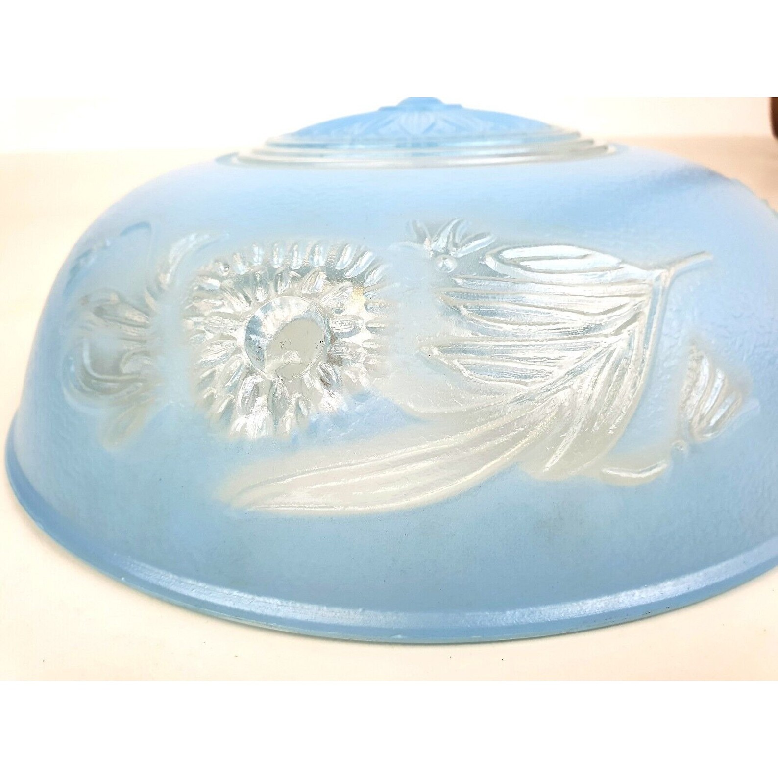 10" Glass Ceiling Light Shade Blue/clear Flower Accents Art Deco ...