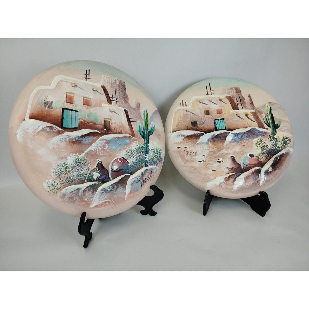 Original 3D 16” Round Pueblo Oil Painting TERESA Bernard Impasto ...