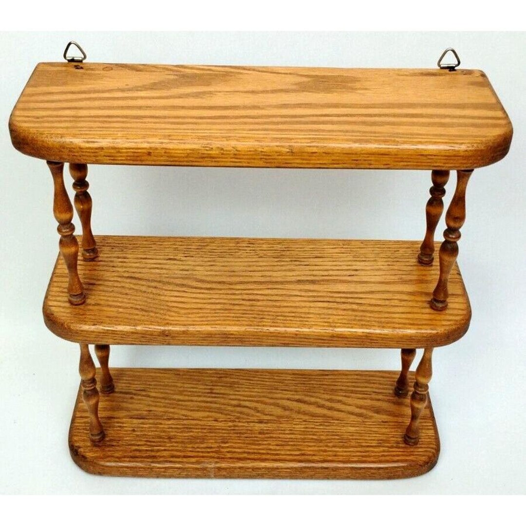 Handmade Solid Oak Wood Spindle Wall Hanging Shelf 3 Tier Wood Curio 12 ...