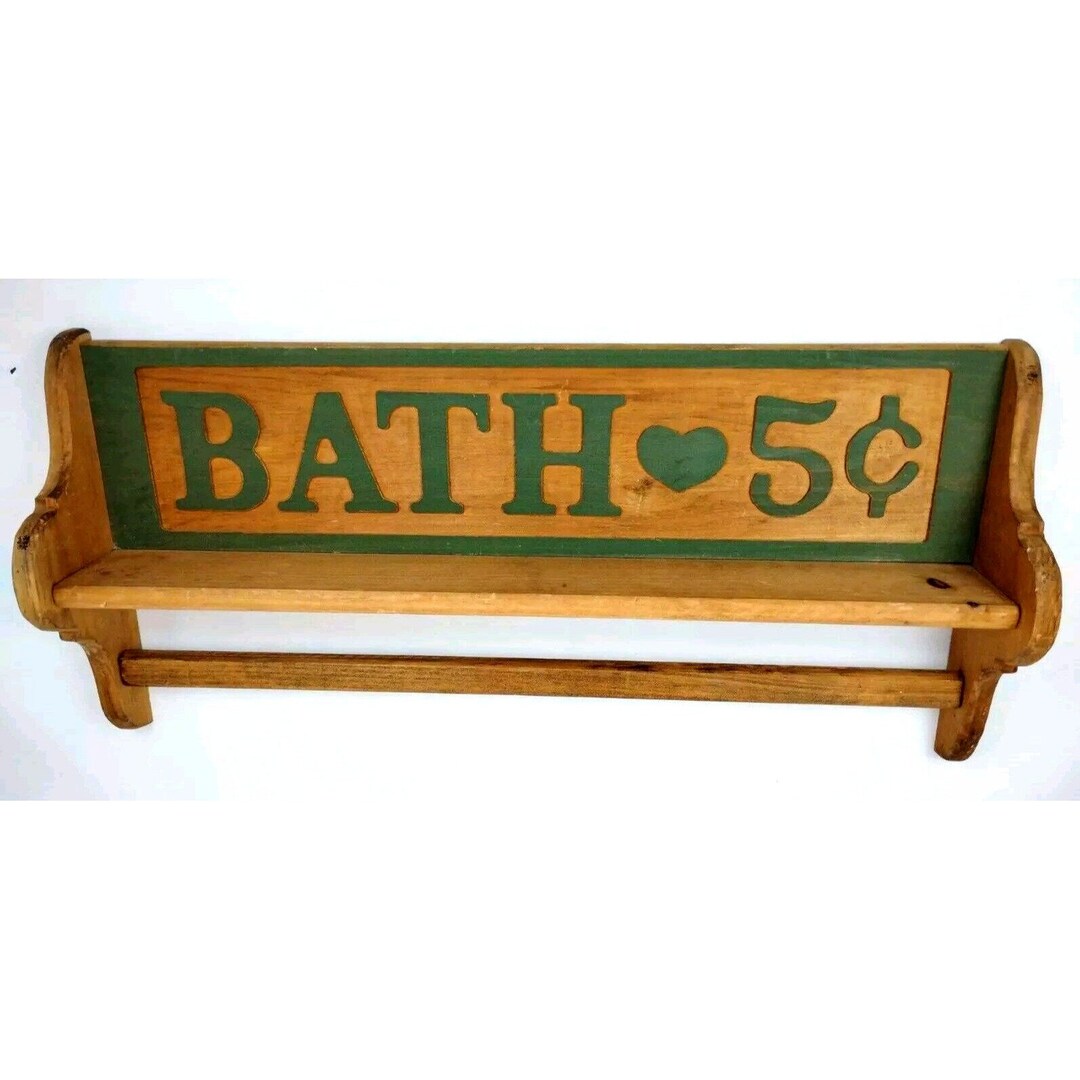 Handmade Bathroom Towel Rail Bar Wall Shelf 'bath 5 Cents' Rustic ...