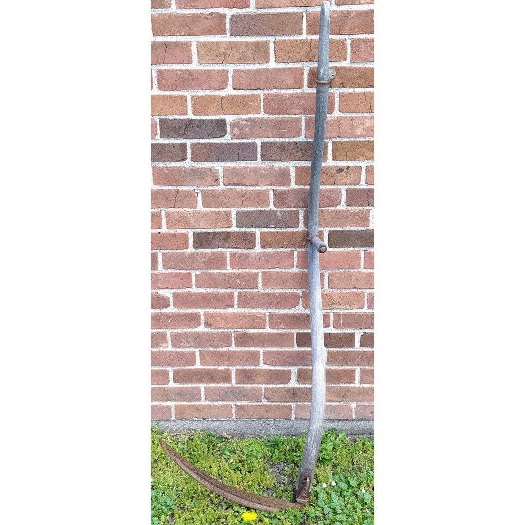 Antique Scythe 61 Wood Curved Snath Handle 20 Blade Grim Reaper Rustic ...