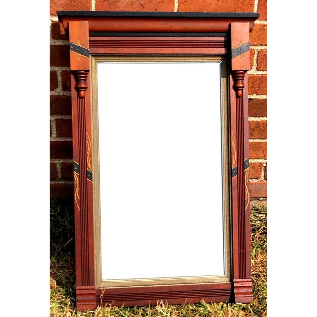 1920s Federal Mahogany Split Pillar Column Mirror 31" Wooden Carved ...
