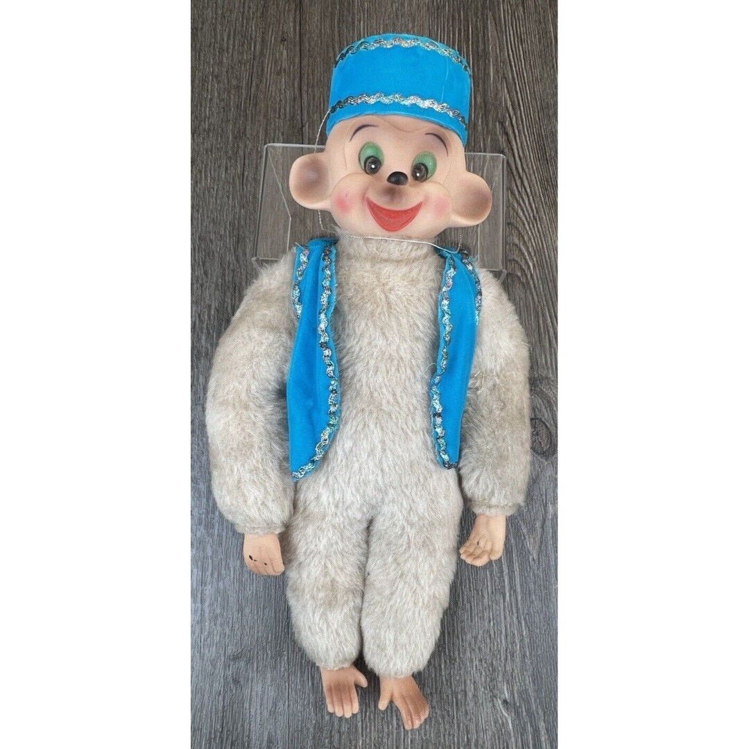 13” 1950's Rubber Face Monkey Stuffed Animal Plush Toy Blue Hat Vest ...