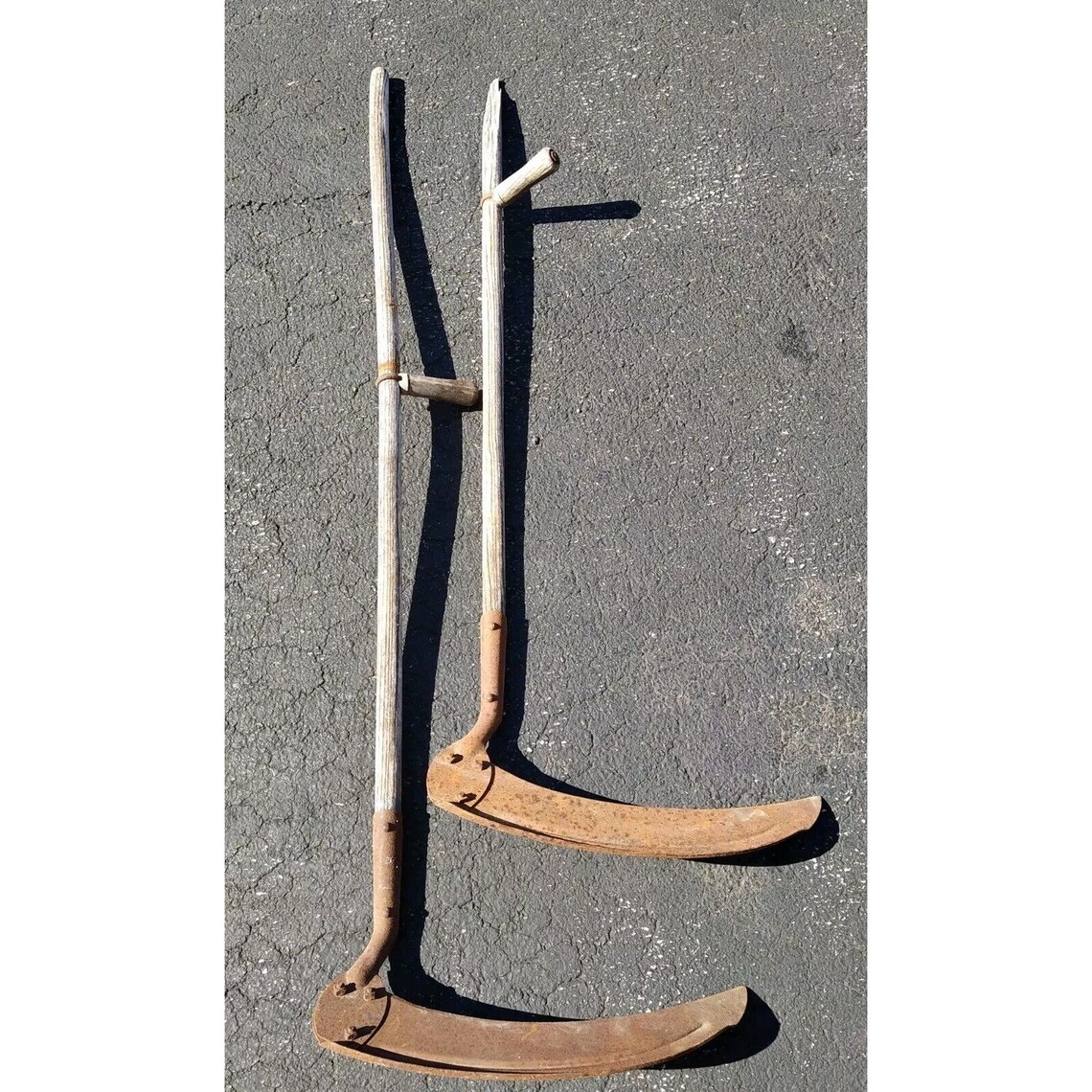 2 Primitive Straight Snath Scythes 18" Blade Rustic Cabin Decor Tool ...