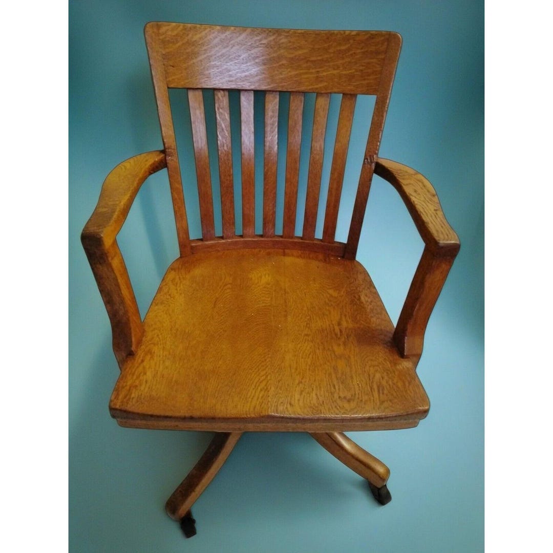 1943 Marble Co. Bankers Lawyer Chair Swivel W/arms Golden Tiger Oak ...