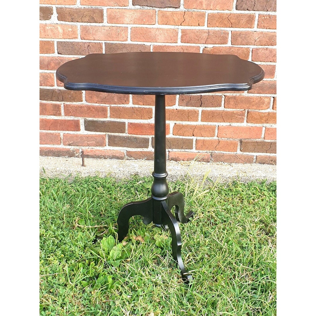 Antique Ornate Solid Wood Tilt Top Table Painted Black 29" T 28" W ...
