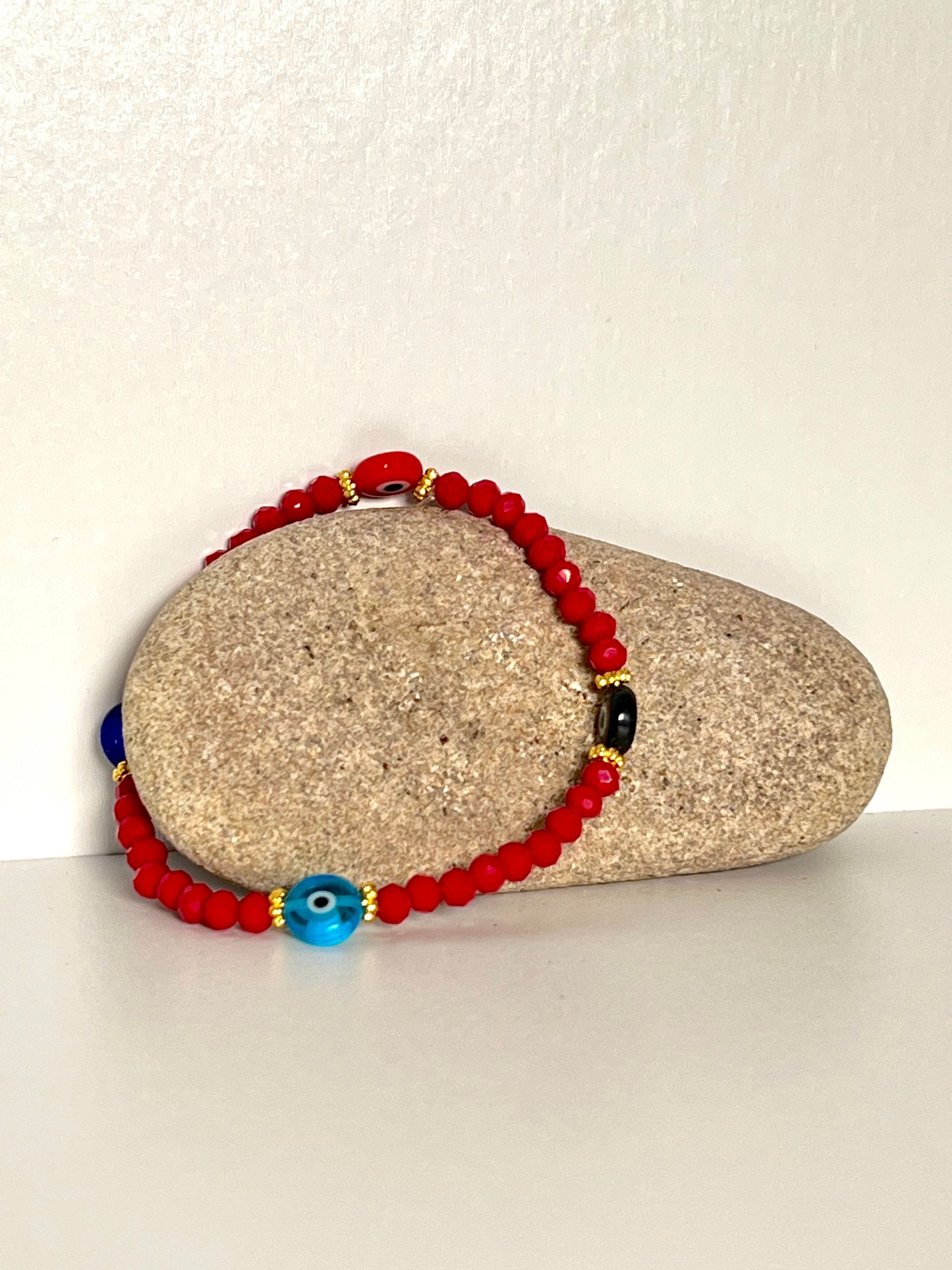 Evil Eye Beaded Bracelet, Protection Eye Bracelet, Stretch Beaded Third ...