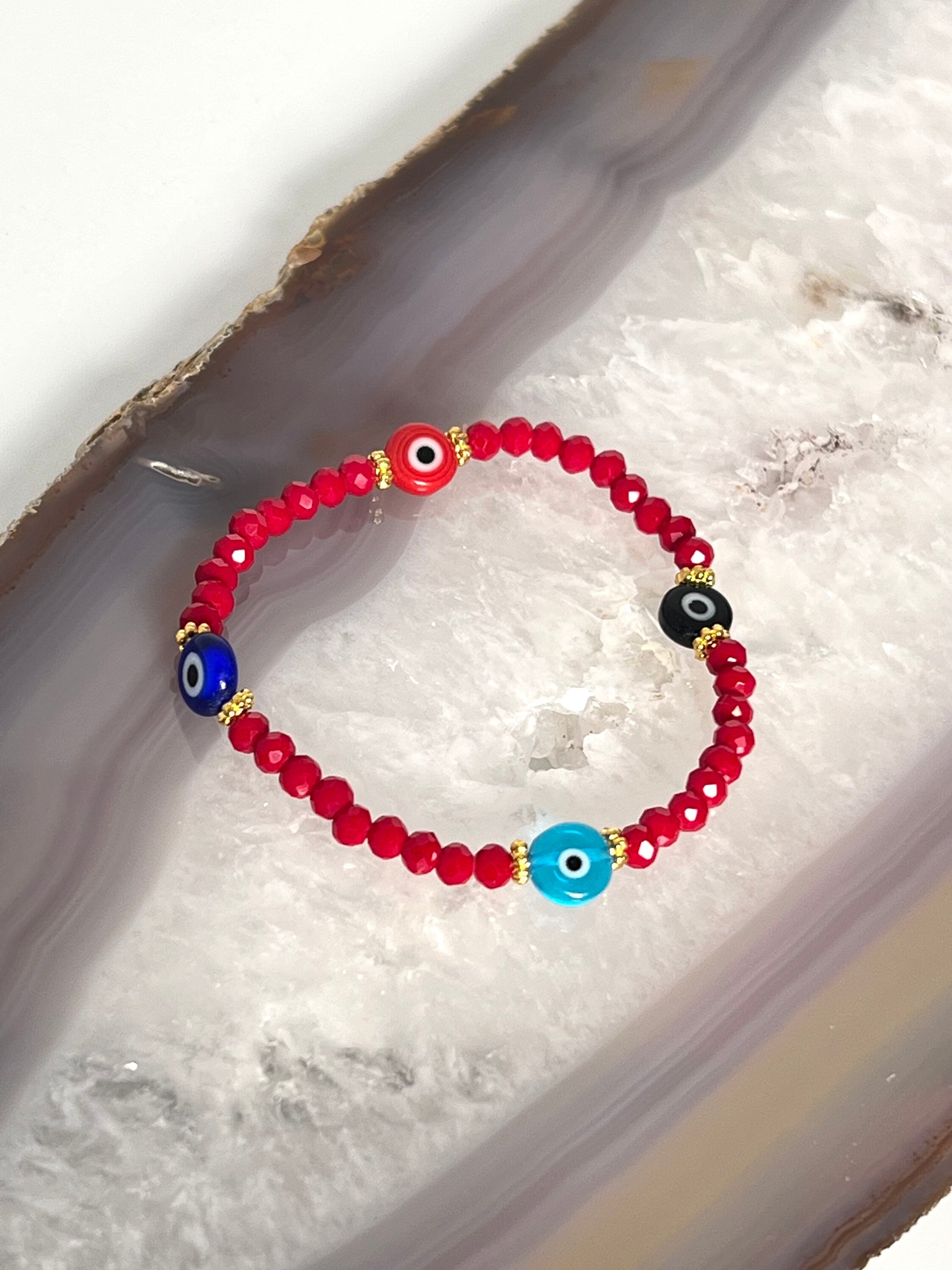 Evil Eye Beaded Bracelet, Protection Eye Bracelet, Stretch Beaded Third ...
