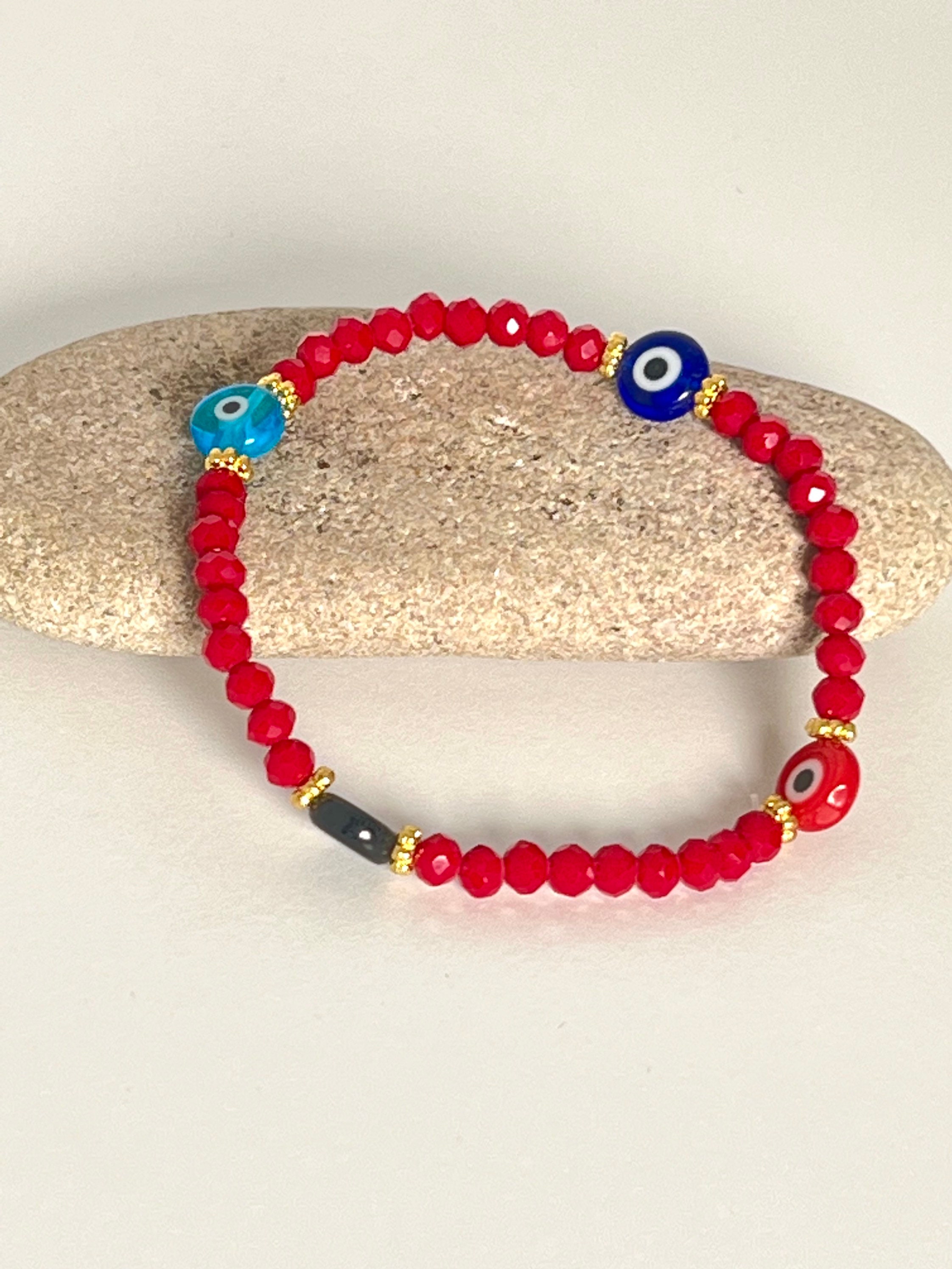 Evil Eye Beaded Bracelet, Protection Eye Bracelet, Stretch Beaded Third ...
