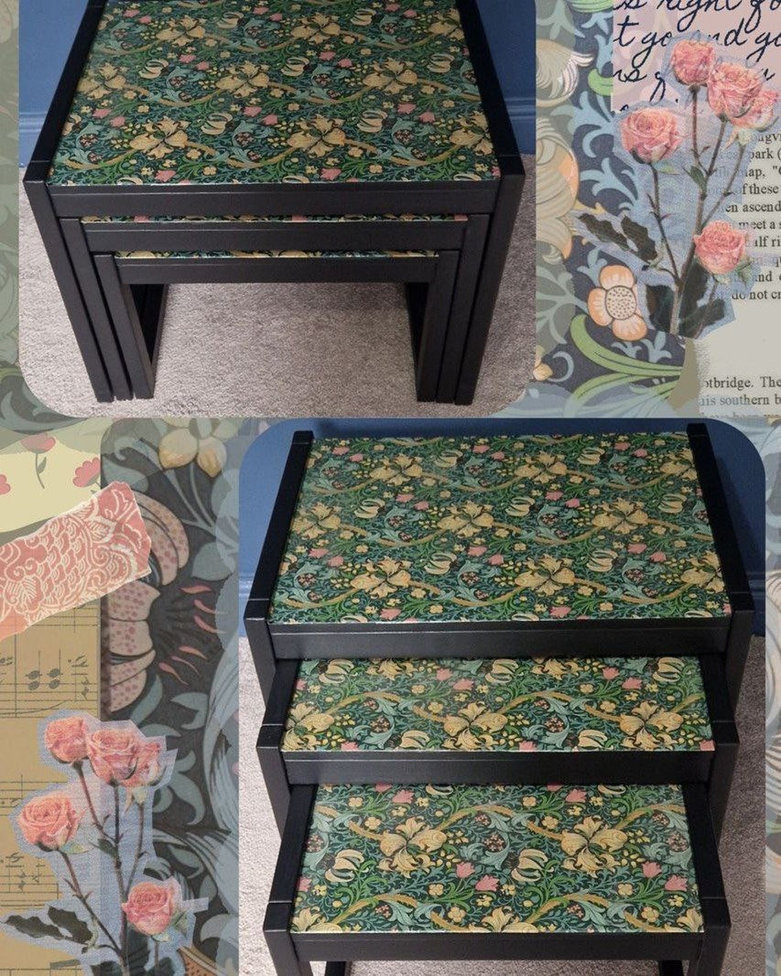 William Morris & Matt Black Wooden Nest of Tables (all 3 Included ...