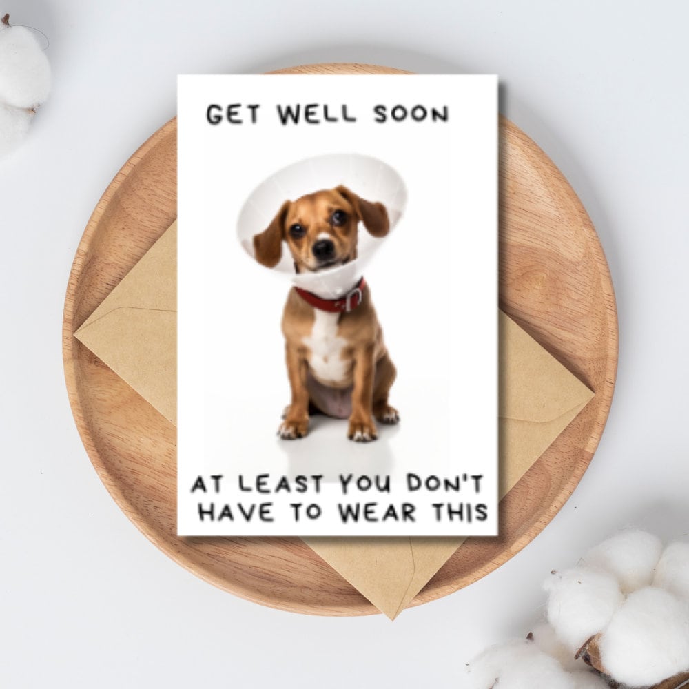 Get Well Soon Card Printable Card Dog With Cone of Shame - Etsy