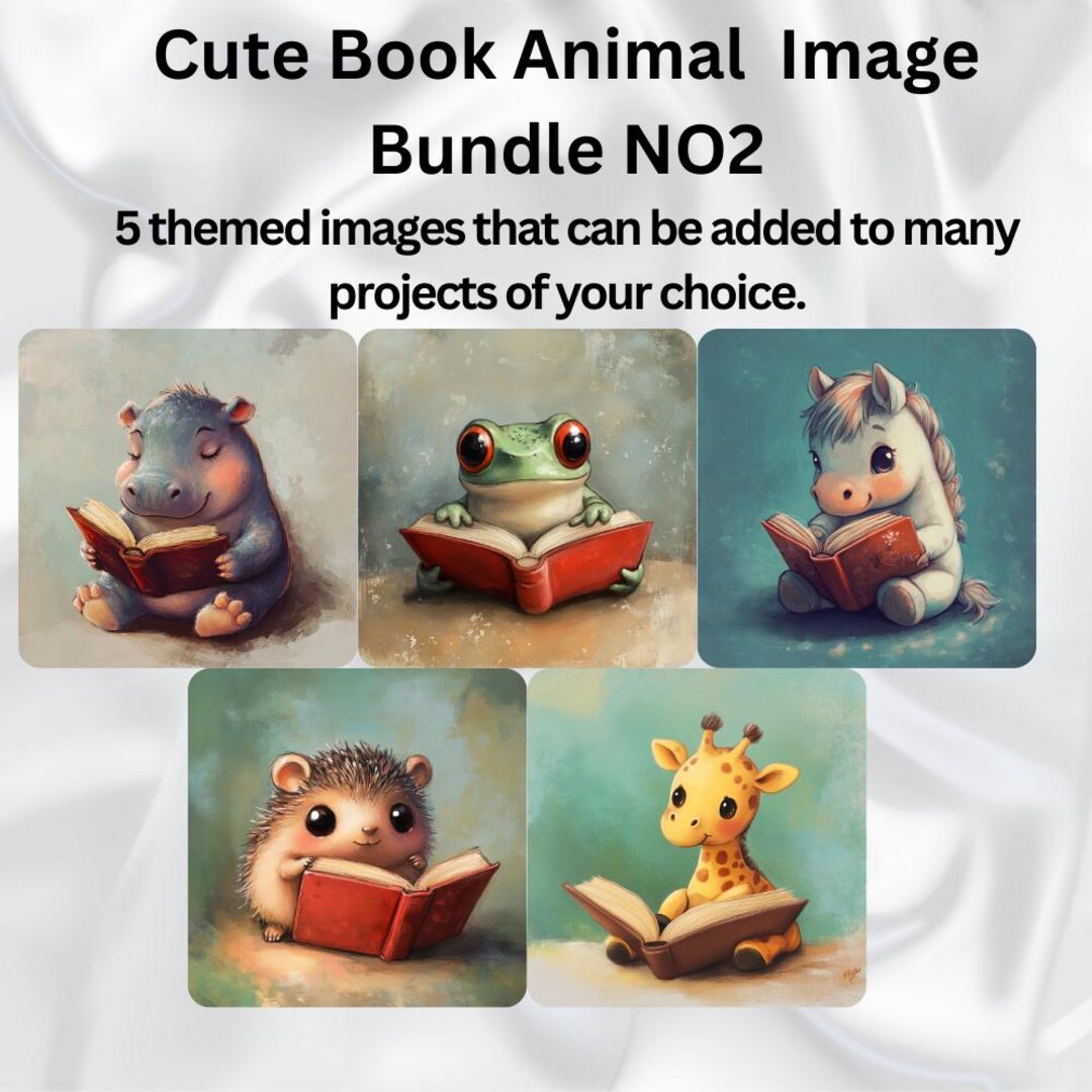 Cute Book Animal Clipart Bundle, Frog, Hippo, Horse, Hedgehog, Giraffe ...