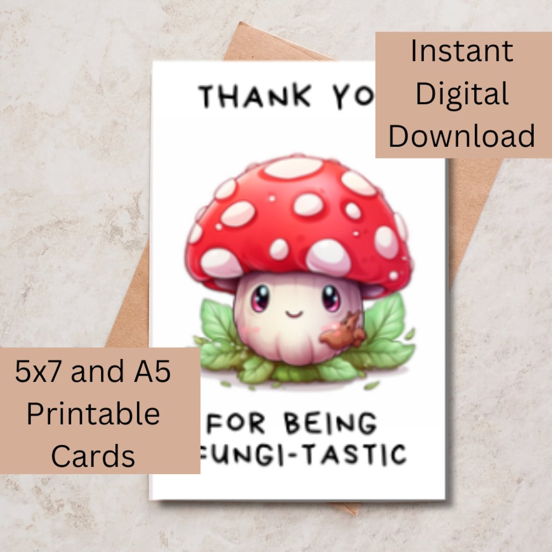 Thank You Printable Card, Cute Thank You Card With a Mushroom, Thankyou ...