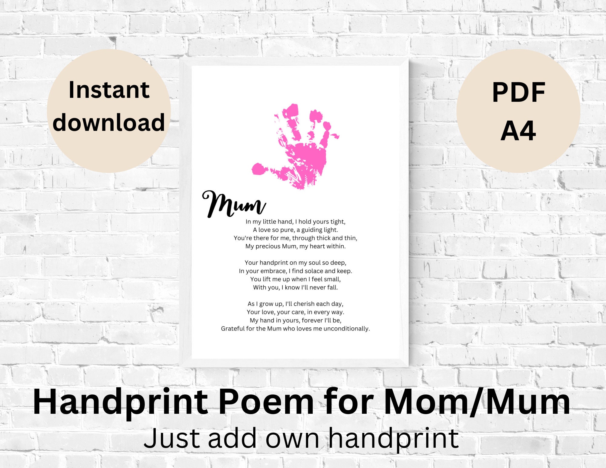 Hand Print Poem for Mum or Mom Printable Add Own Hand Print - Etsy
