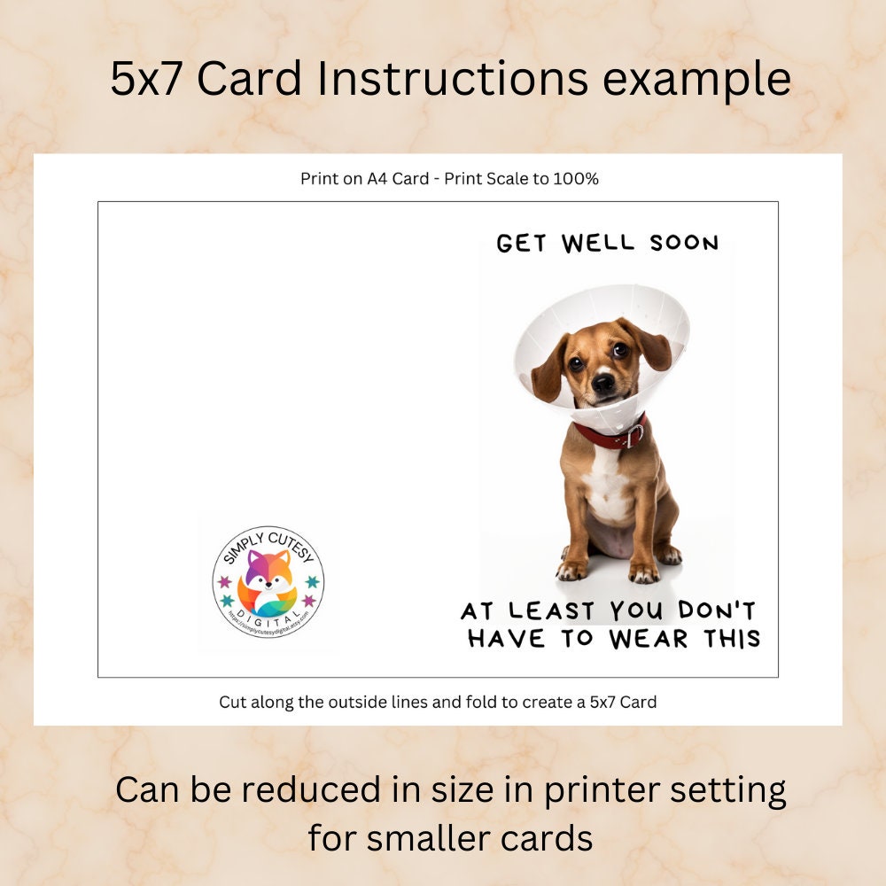 Get Well Soon Card Printable Card Dog With Cone of Shame - Etsy