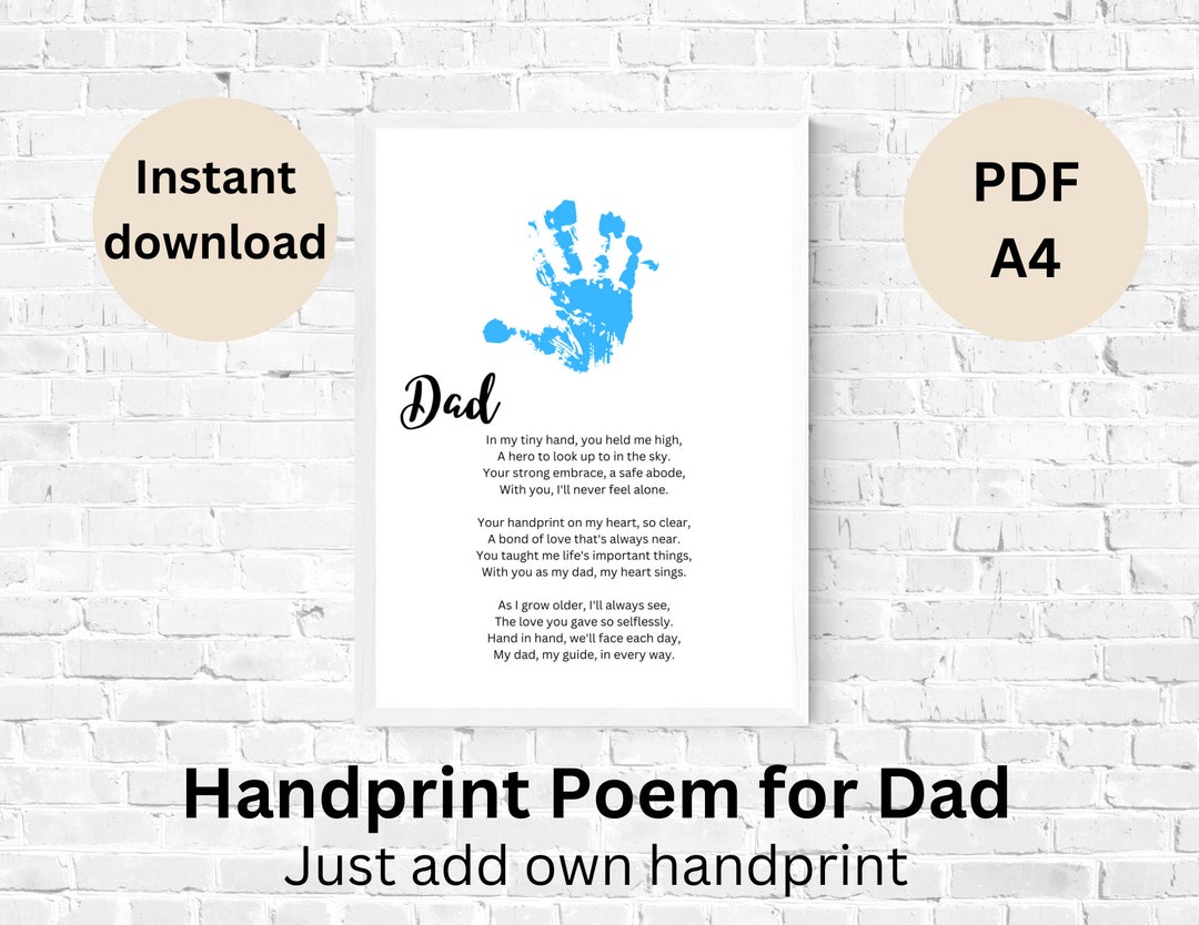 Hand Print Poem for Dad Daddy, Printable, Add Own Hand Print, Father's ...