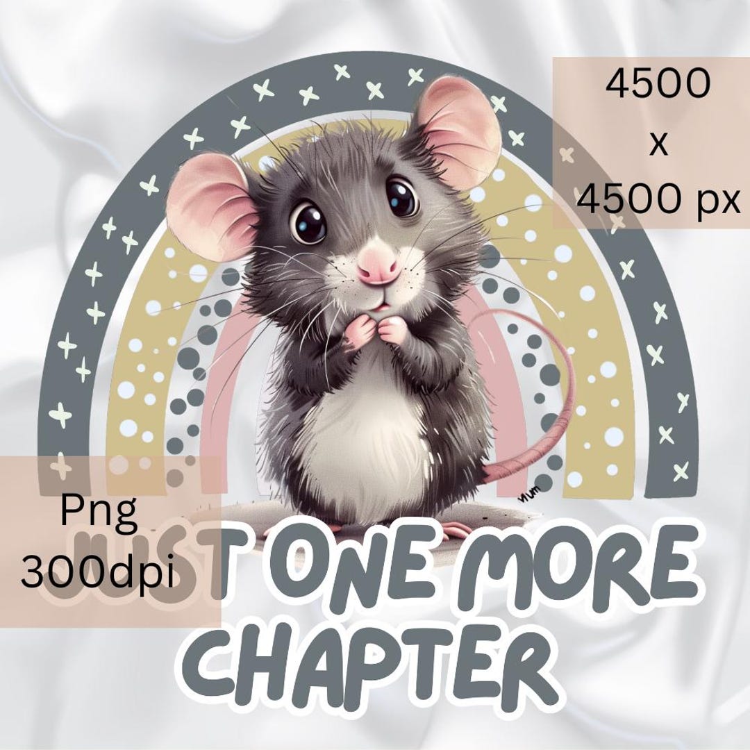 Baby Rat Rainbow PNG, Books Png Printable, Rat Png, Bookmark, One More ...