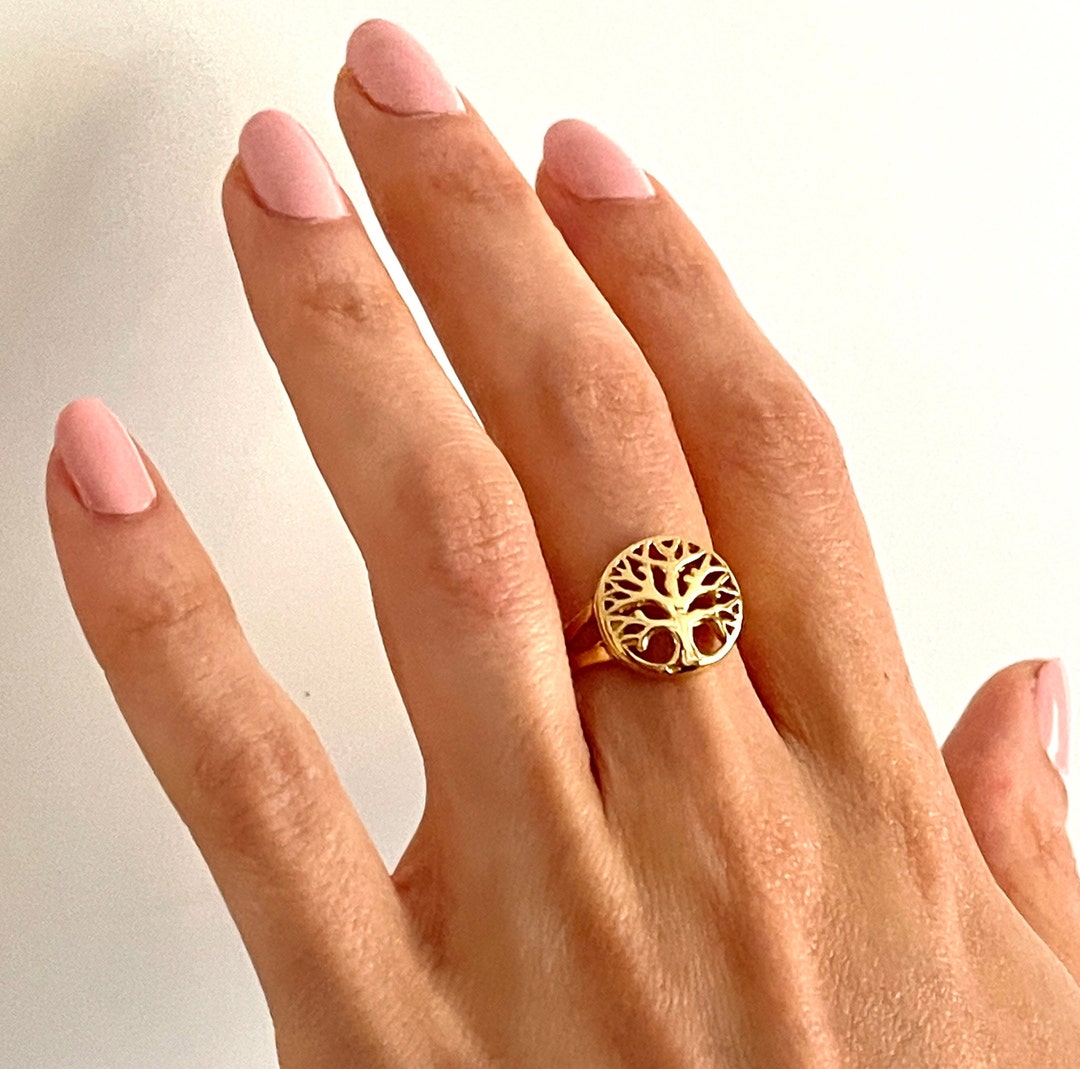 Dainty 10k and 14K Yellow Gold Family Tree Ring, Yellow Gold Tree of ...