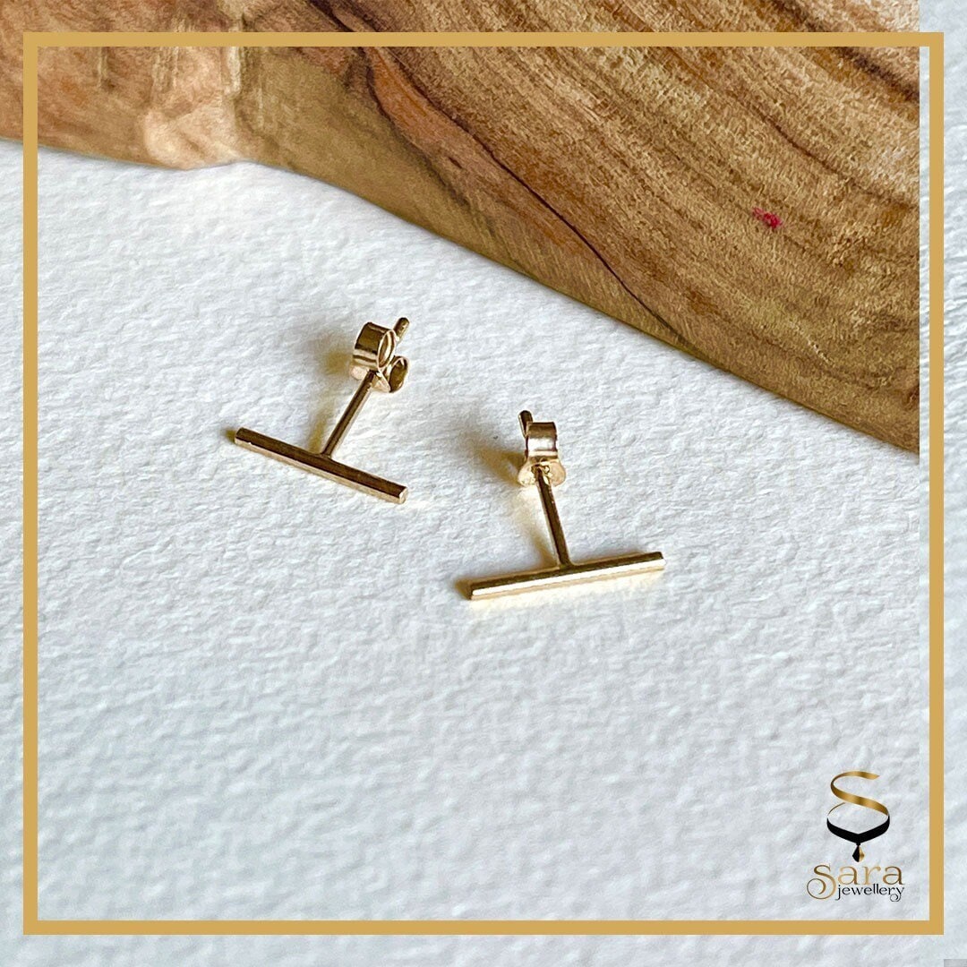 Minimalist 14K Gold Bar Stud Earrings Handcrafted Jewelry ...