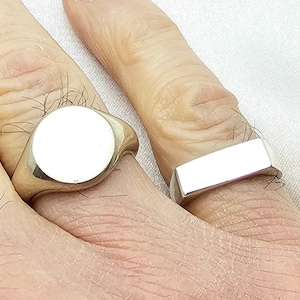 925 Sterling Silver Rectangle Signet Ring, Unisex Wide Signet Ring, 925 ...