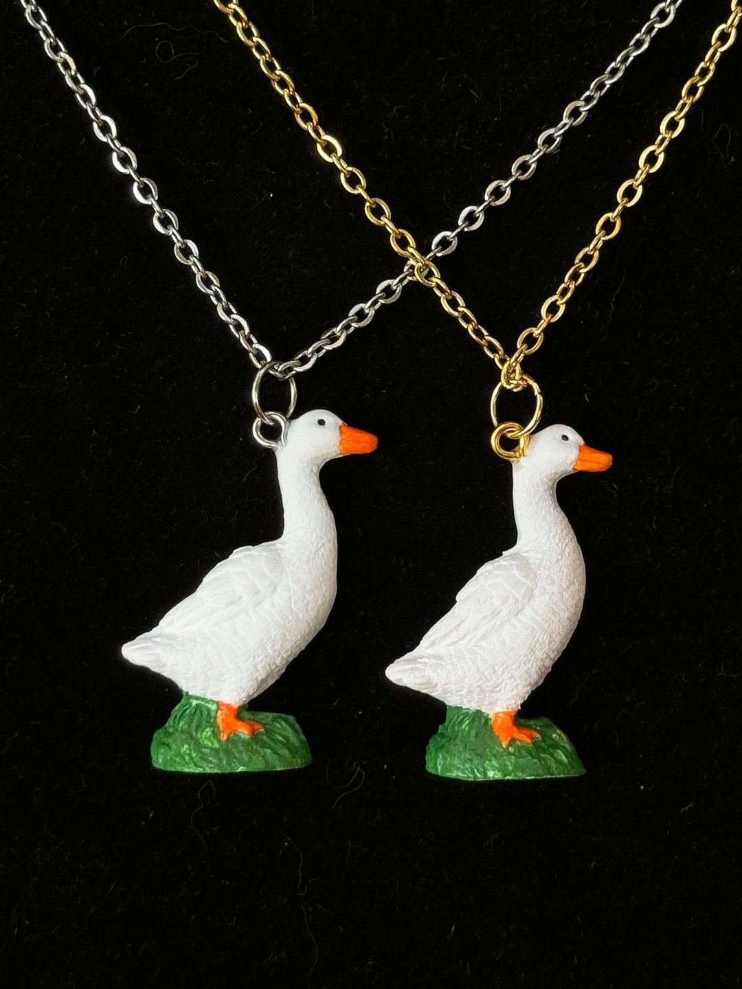 Simple Porch Goose Necklace silver or Gold Hardware Polymer Clay Unique ...