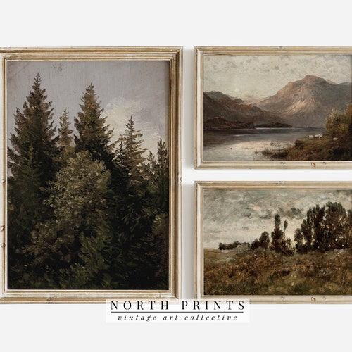 Rustic Landscape Print SET Vintage Lake House Prints - Etsy