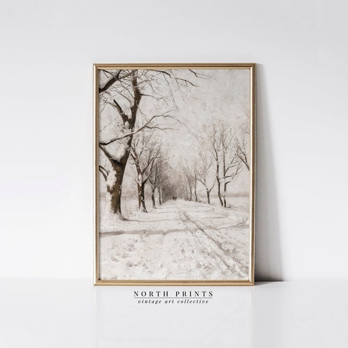 Muted Winter Landscape Painting Vintage Christmas Art Print - Etsy