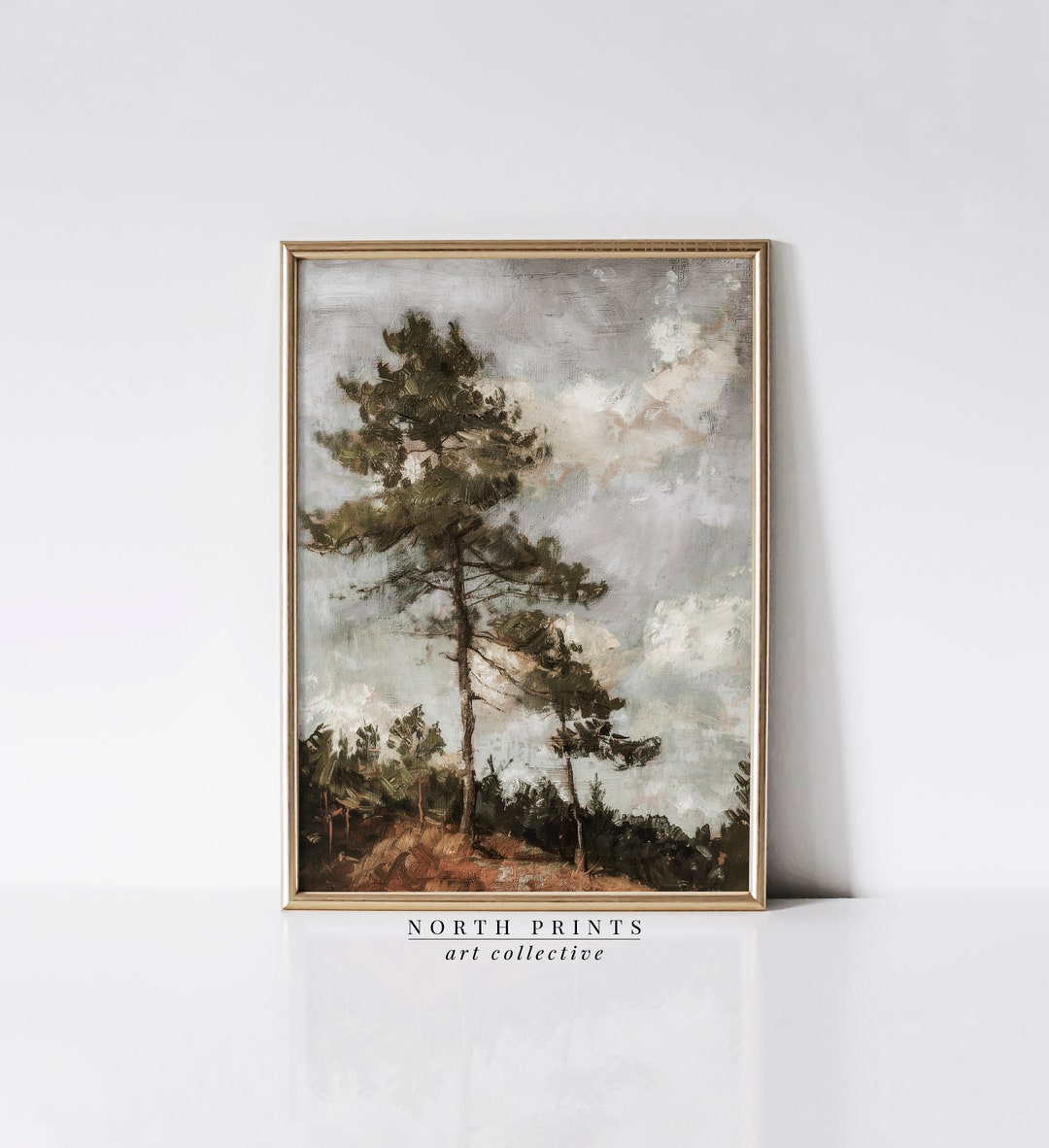 Rustic Pine Tree Oil Painting Landscape Art Print (printable ...