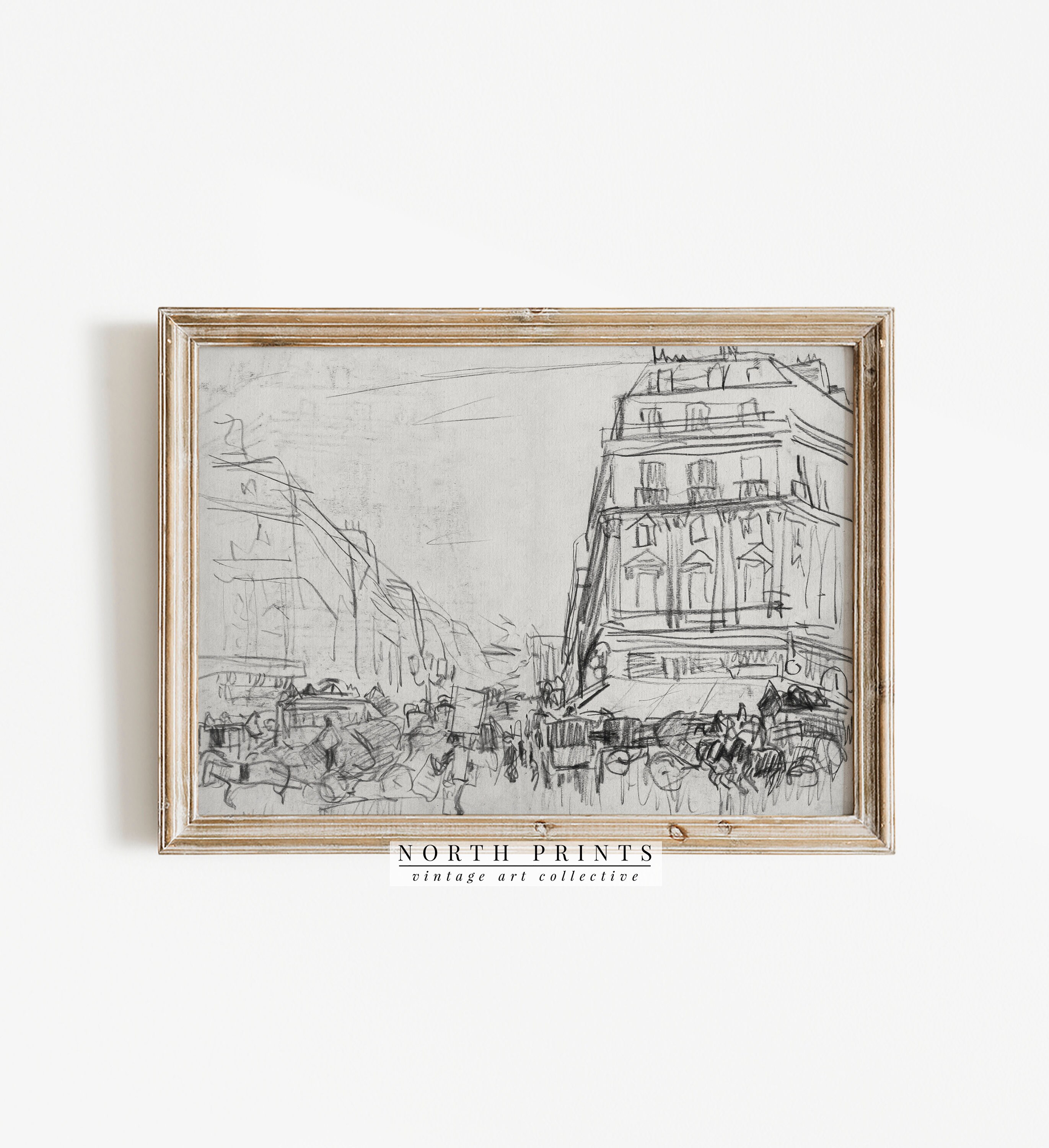 Antique Cityscape Sketch | Minimalist Vintage Abstract Drawing Art ...