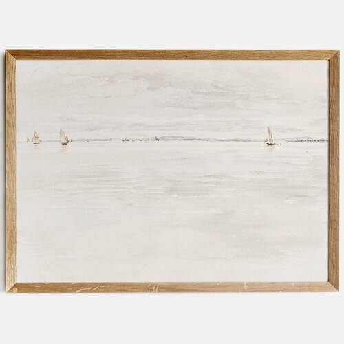 Vintage Nautical Painting Muted Seascape Print Neutral - Etsy