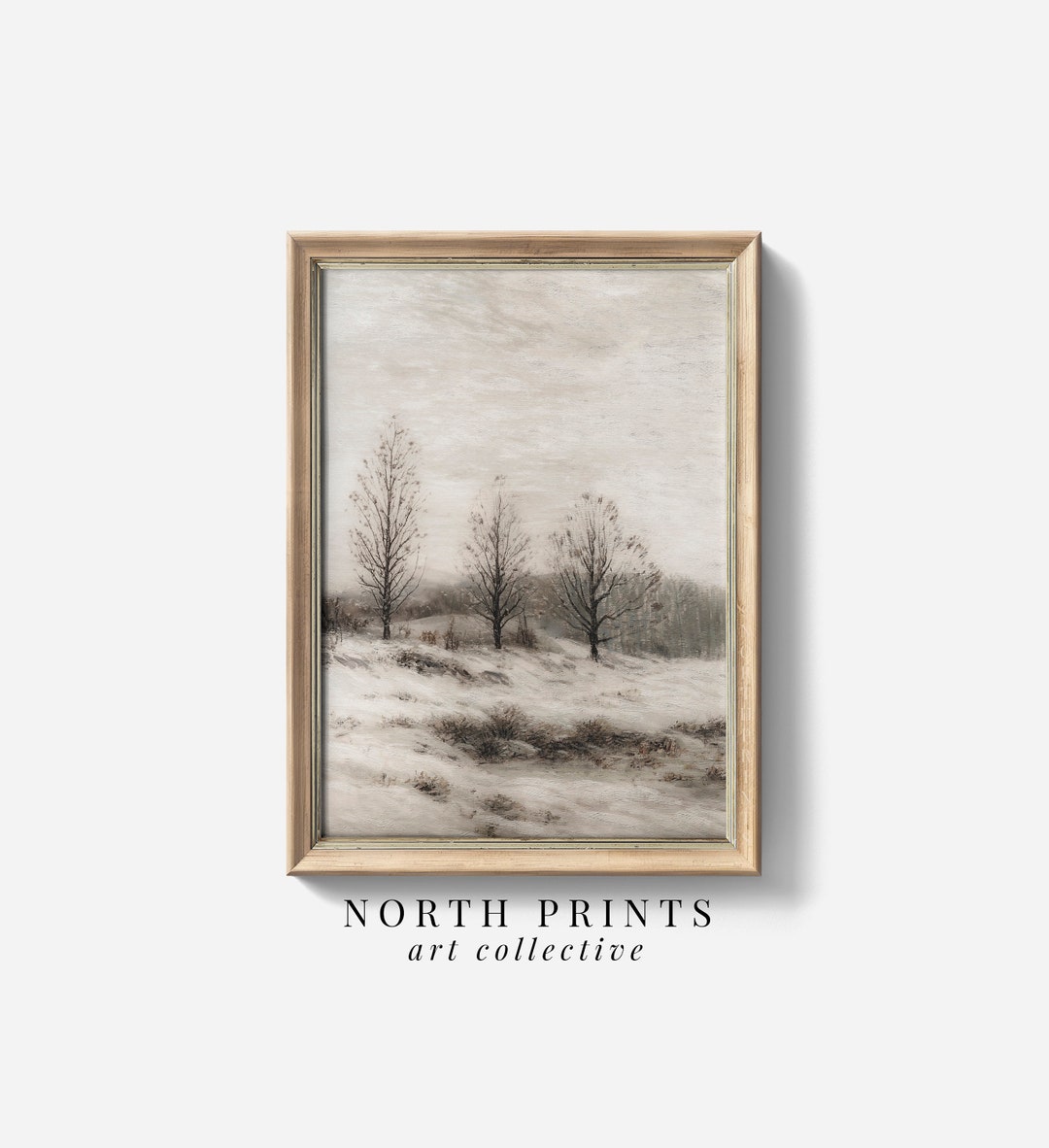 Muted Snowy Winter Landscape Painting: Farmhouse Wall Decor (printable ...