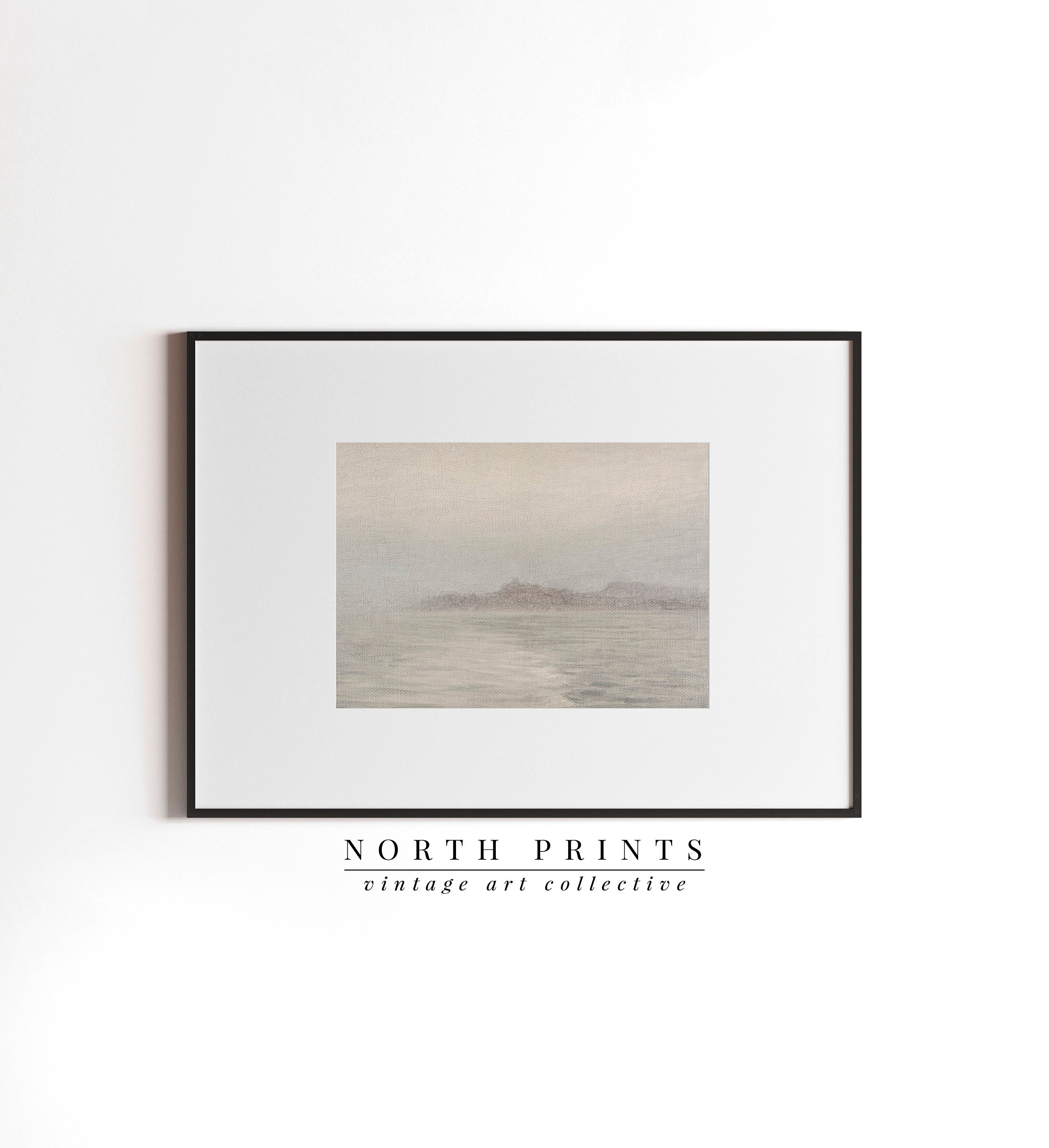 Vintage Tonal Coastal Painting | Muted Green Wall Art | Digital ...