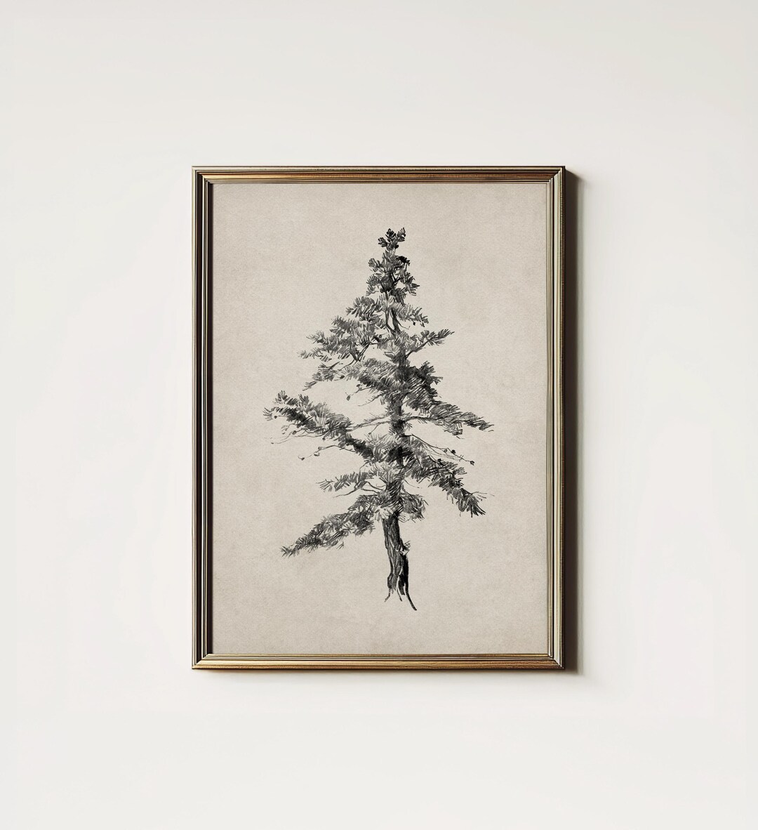 Neutral Rustic Pine Tree Sketch Wall Art, Woodland Art Prints ...